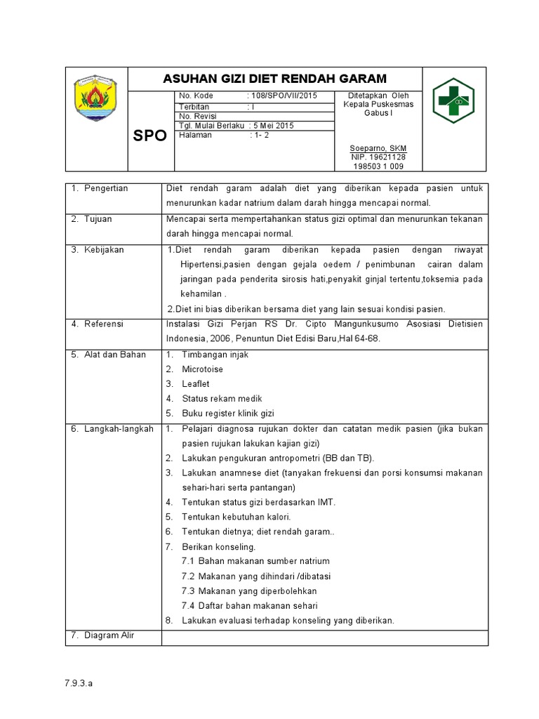 Format Spo Diet Rendah Garam | PDF