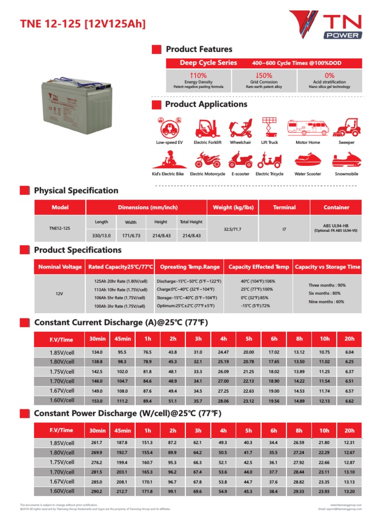 TNE12-125 (32.5kg) | PDF | Rechargeable Battery | Electricity