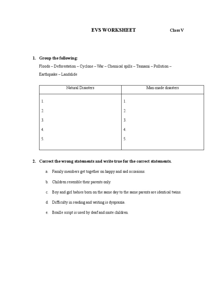 EVS Worksheet | PDF