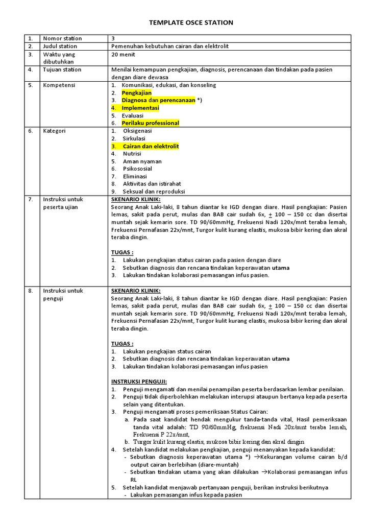 OSCE Pemasangan Infus pada Anak Diare | PDF