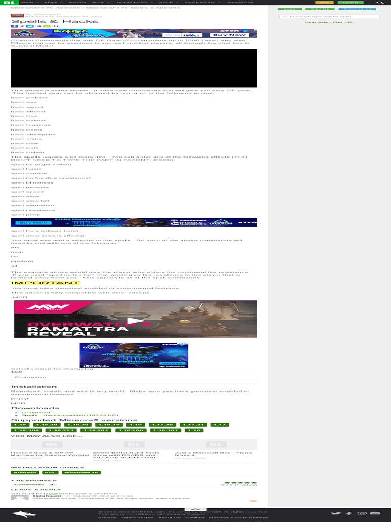 Spells & Hacks Minecraft PE Mods & Addons | PDF | Minecraft | Computing Platforms