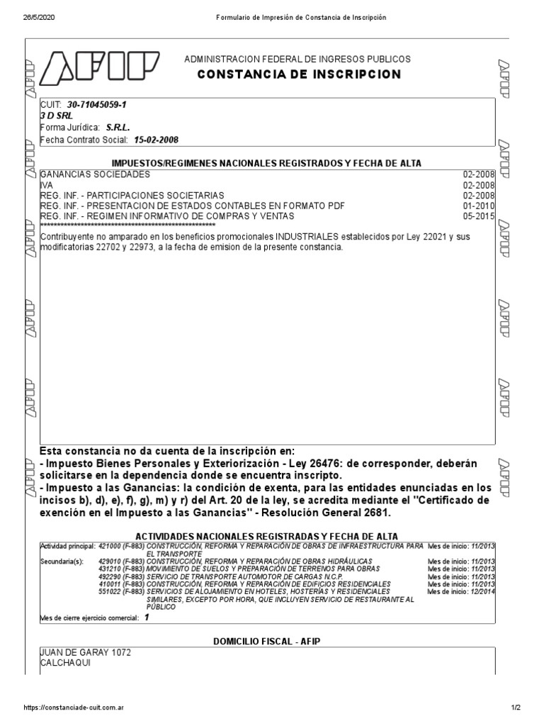 Constancia de CUIT AFIP - Sitio Oficial Actualizado 26-05-2020 Oficial ...