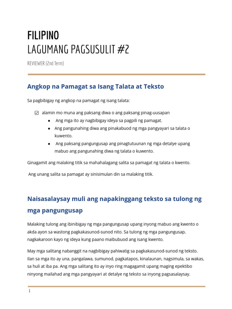 LP #2 - Filipino Reviewer (2nd Term) | PDF