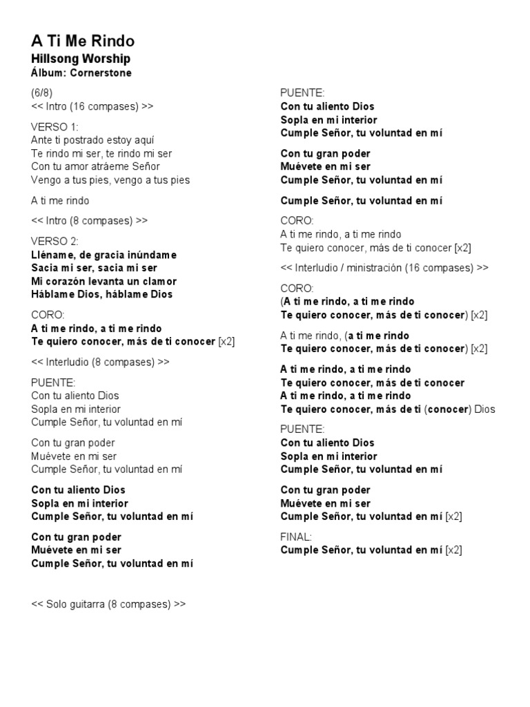 A Ti Me Rindo - Hillsong Worship - Cornerstone | PDF