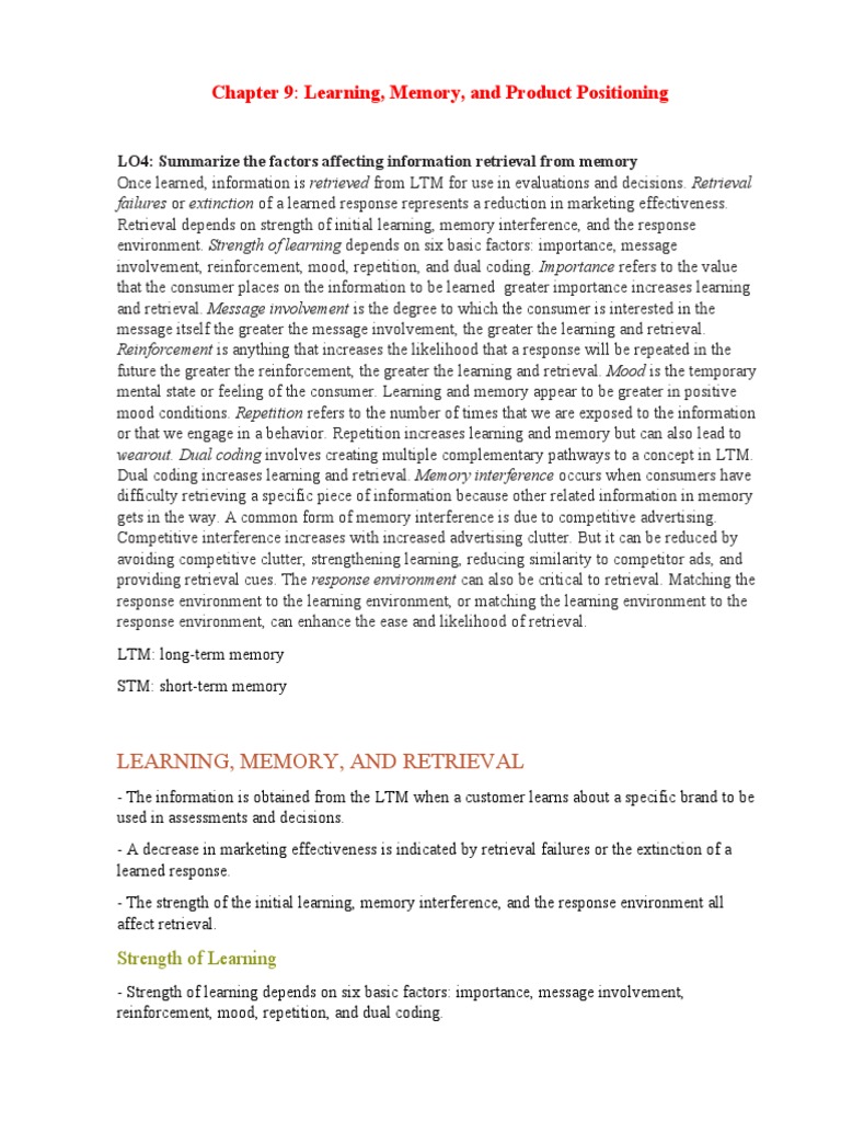 Chapter 9-Preparation | PDF | Recall (Memory) | Memory