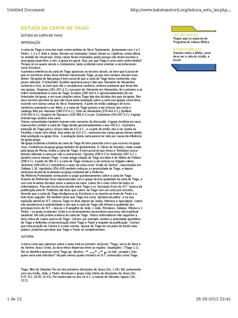 Biblia - Estudo Da Carta de Tiago | PDF | Epístola de Tiago | Novo ...