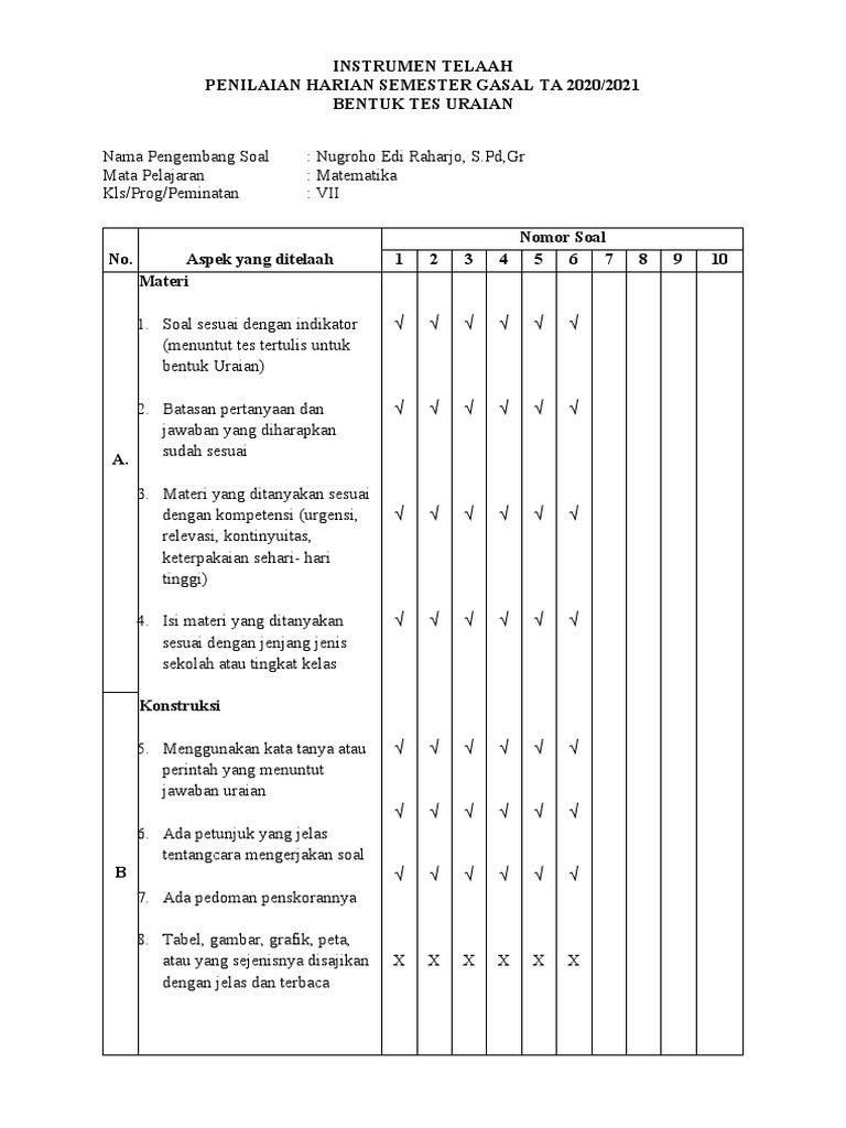 Instrumen Telaah Penilaian | PDF
