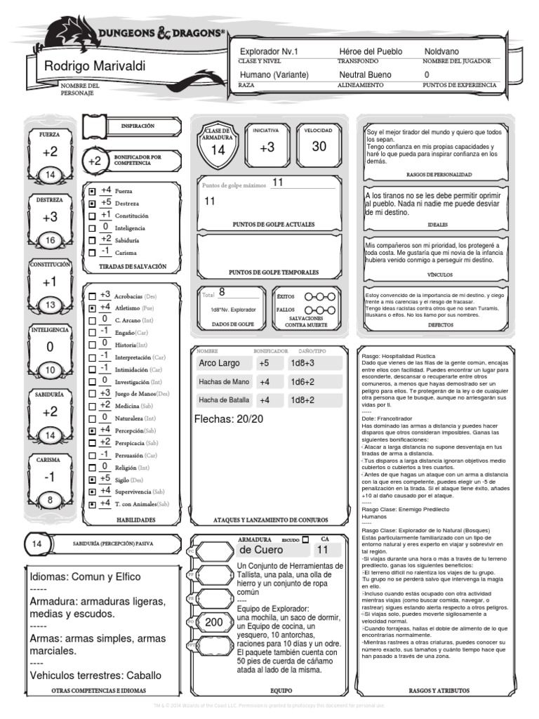 Rodrigo Marivaldi (Explorador Nivel 1) (Humano) | PDF