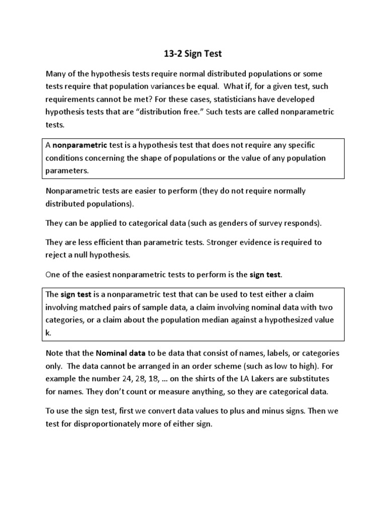 Sign Test | PDF | Statistical Hypothesis Testing | Null Hypothesis