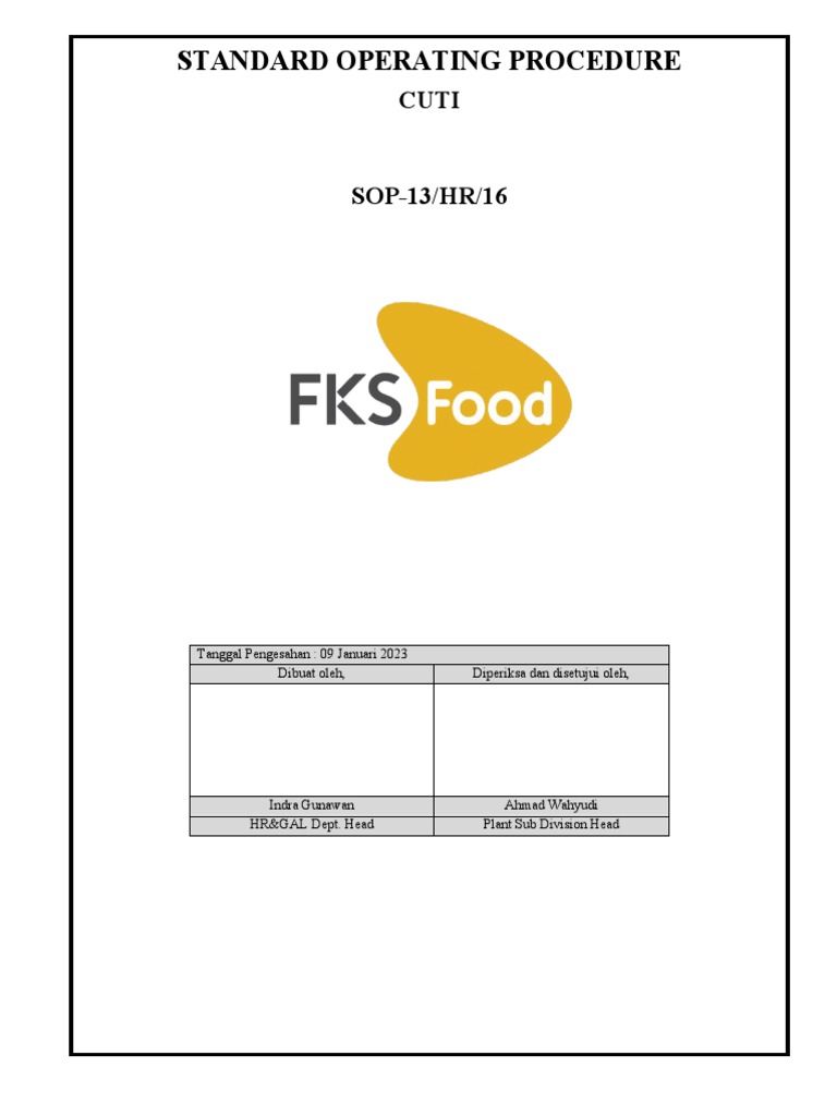 SOP 13 HR 16 SOP Cuti Dan Izin Khusus Rev 1.0 | PDF