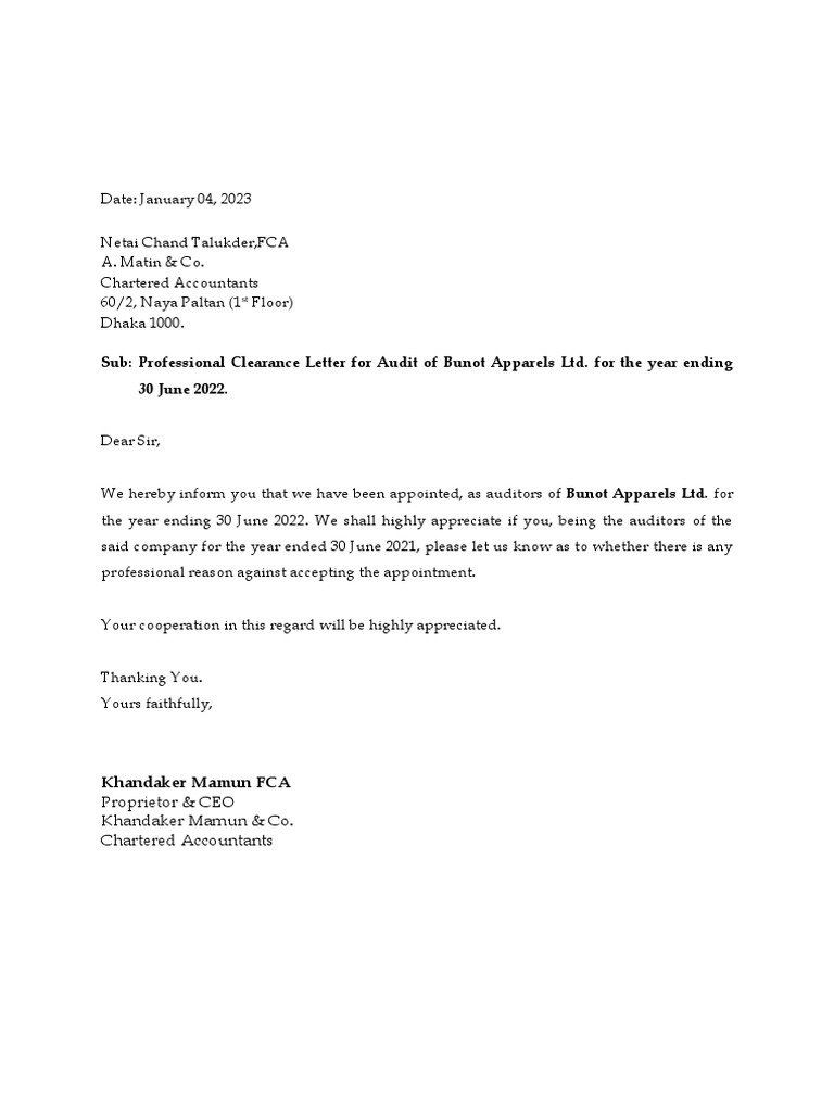 Professional Clearence Letter BAL | PDF