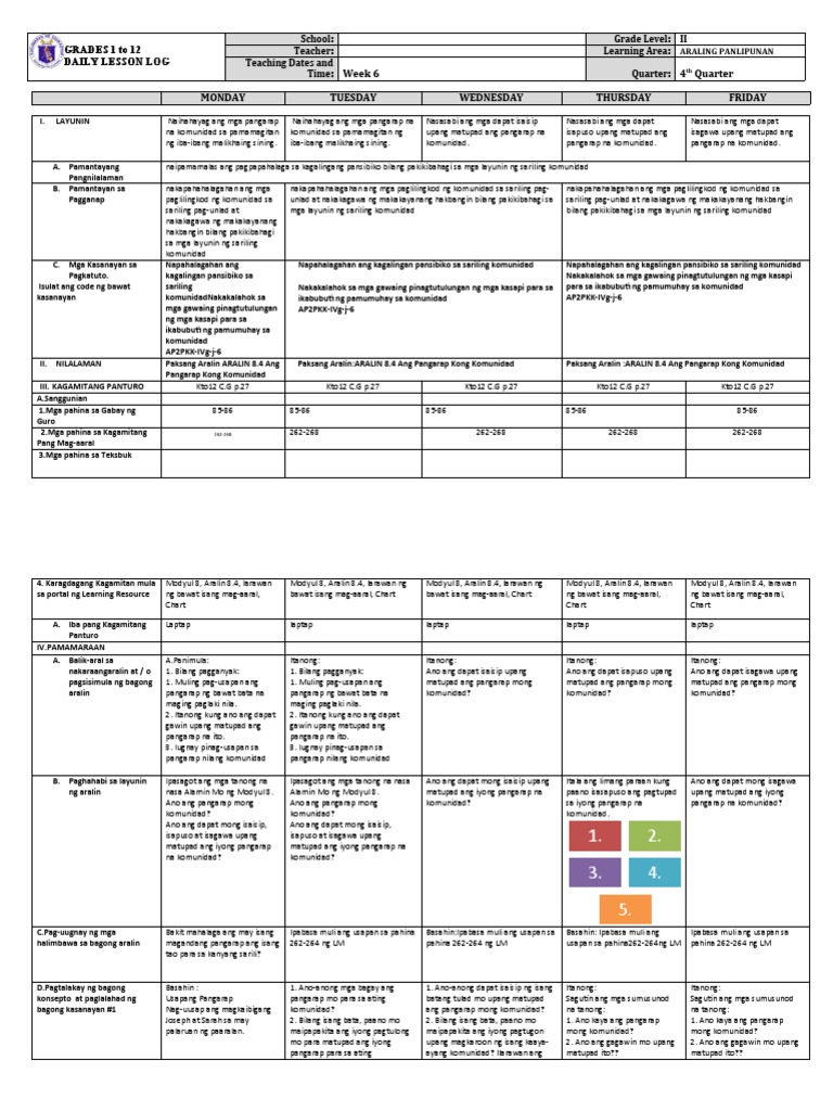 Grade 2 DLL Araling Panlipunan Q4 Week 6 | PDF