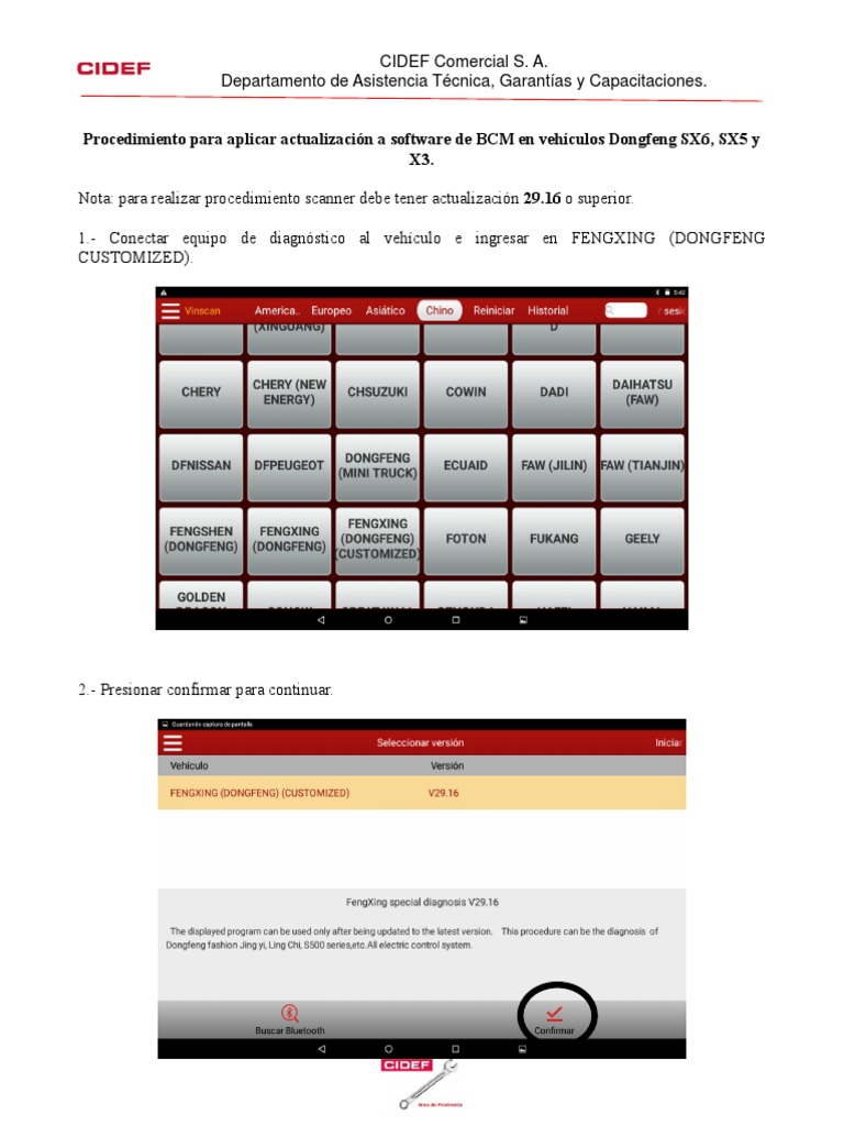 Procedimiento Actualización BCM SX6, SX5 y X3 | PDF