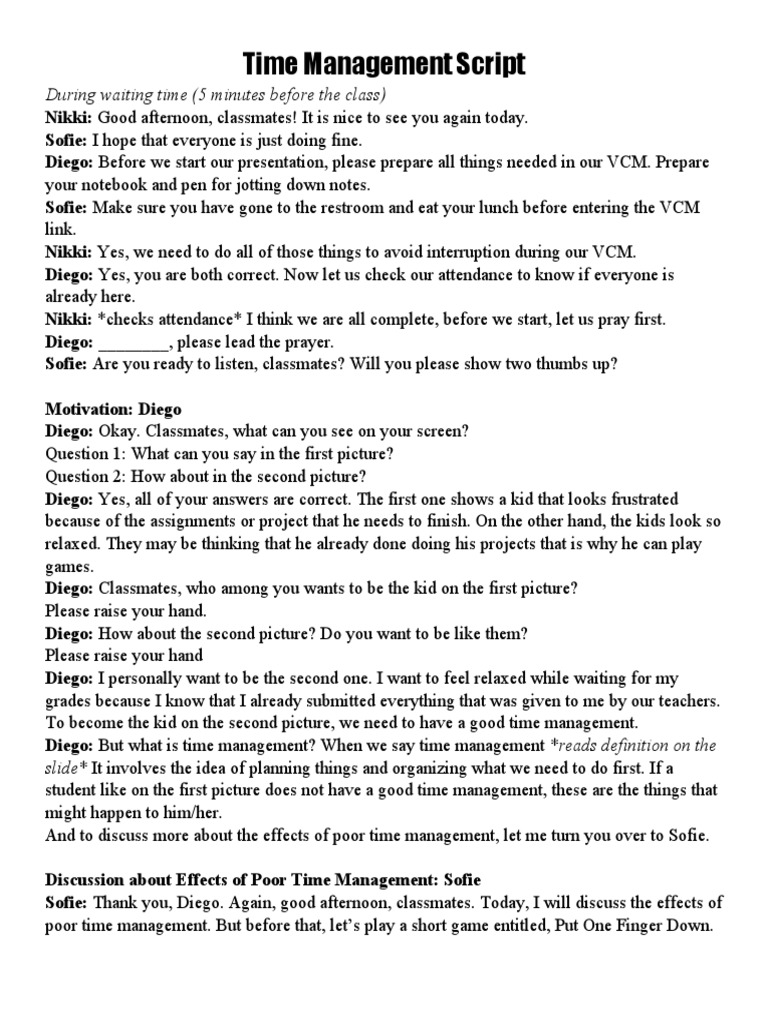 Script (Time Management) | PDF | Time Management | Professional Skills