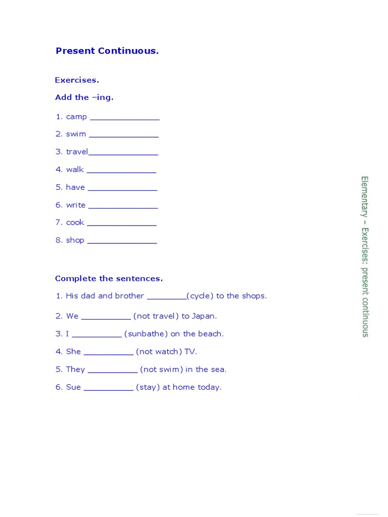 Present Continuous Exercises 1 | PDF