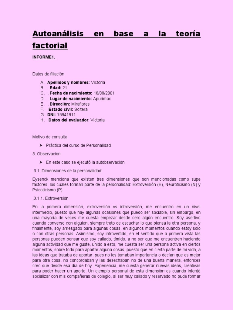 Autoanálisis de Personalidad y Recomendaciones | PDF | Sicología ...