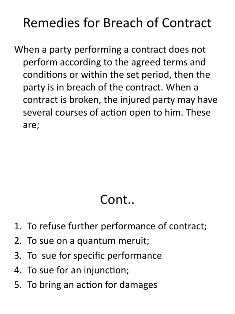 Remedies For Breach of Contract | PDF | Damages | Breach Of Contract