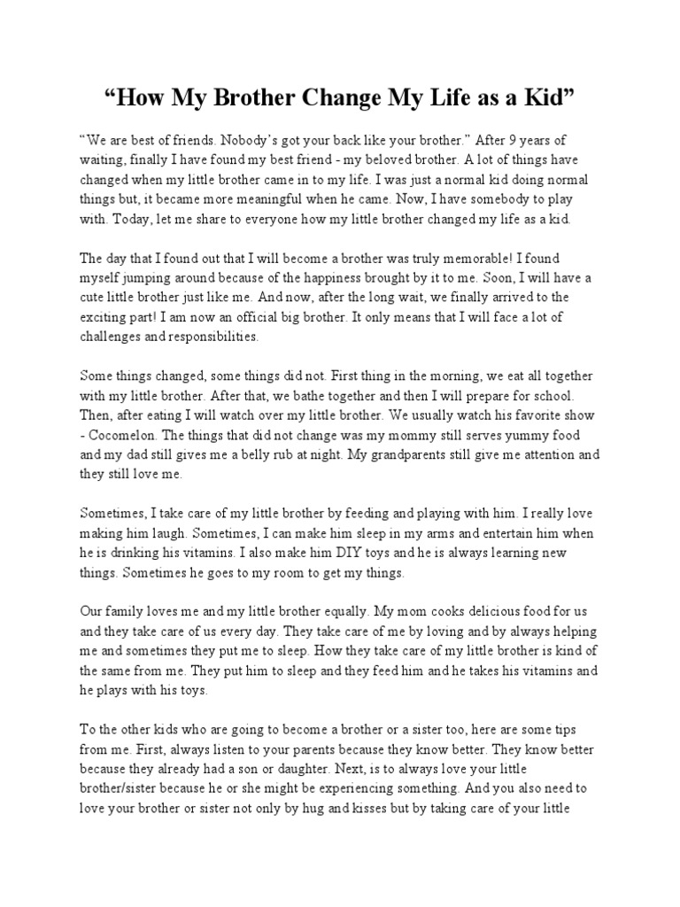 How My Brother Change My Life As A Kid | PDF
