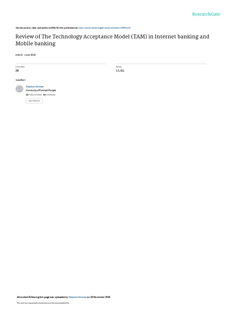 Review of The Technology Acceptance Model TAM in Internet Banking and ...