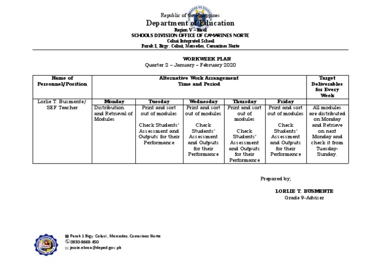 Workweek Plan | PDF | Workweek And Weekend