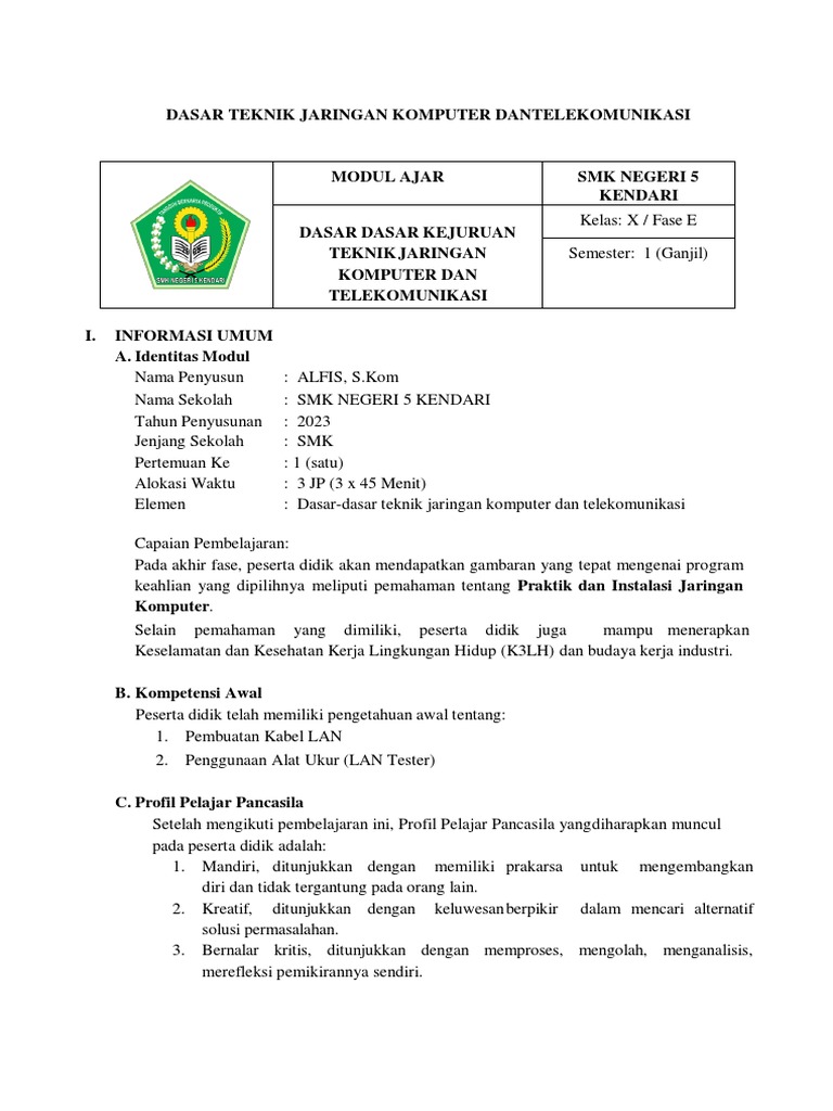 Modul AJar Dasar-Dasar Teknik Jaringan Komputer & Telekomunikasi | PDF | Karier & Perkembangan ...
