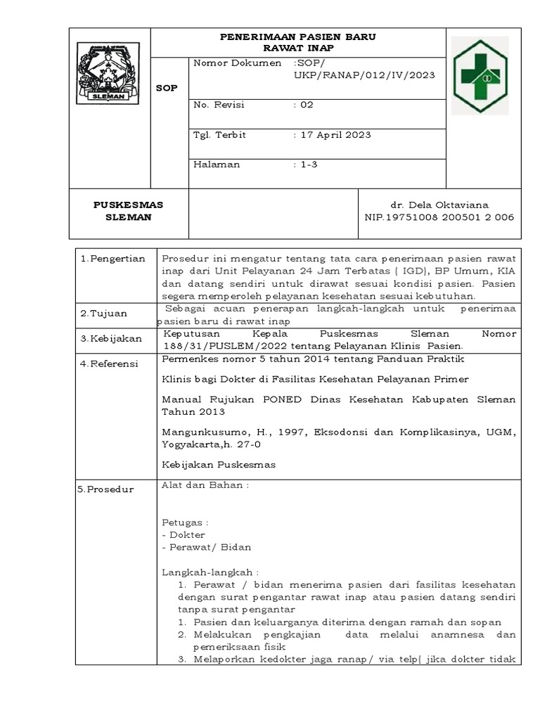 12.SPO Penerimaan Pasien Baru Ranap | PDF