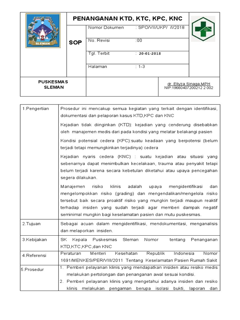 SOP Penanganan KTD, KTC - KPC, KNC SLEMAN | PDF