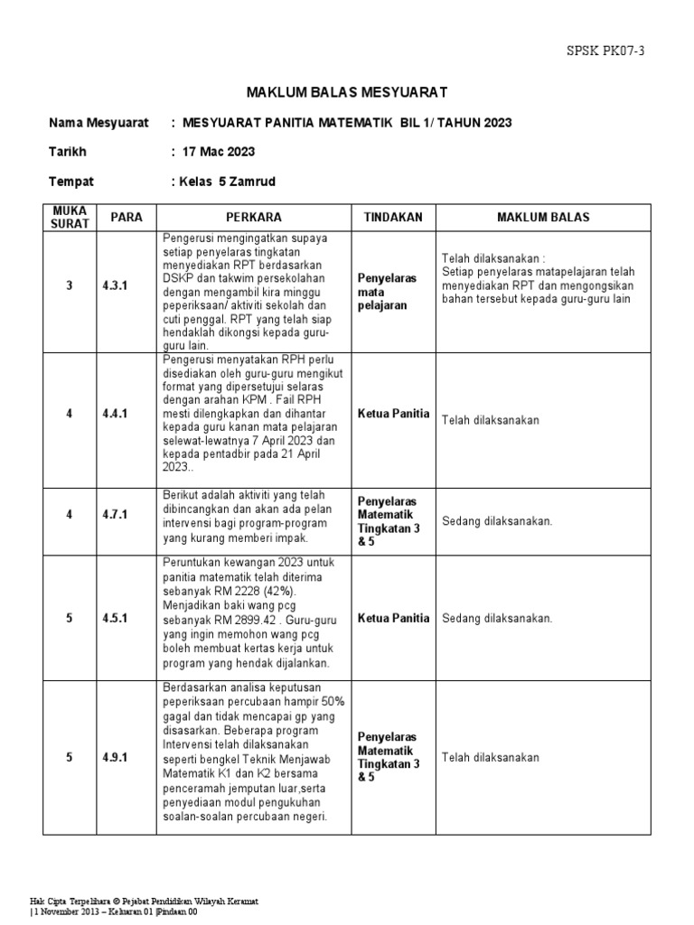 MAKLUM BALAS Minit 1 - 2023 | PDF
