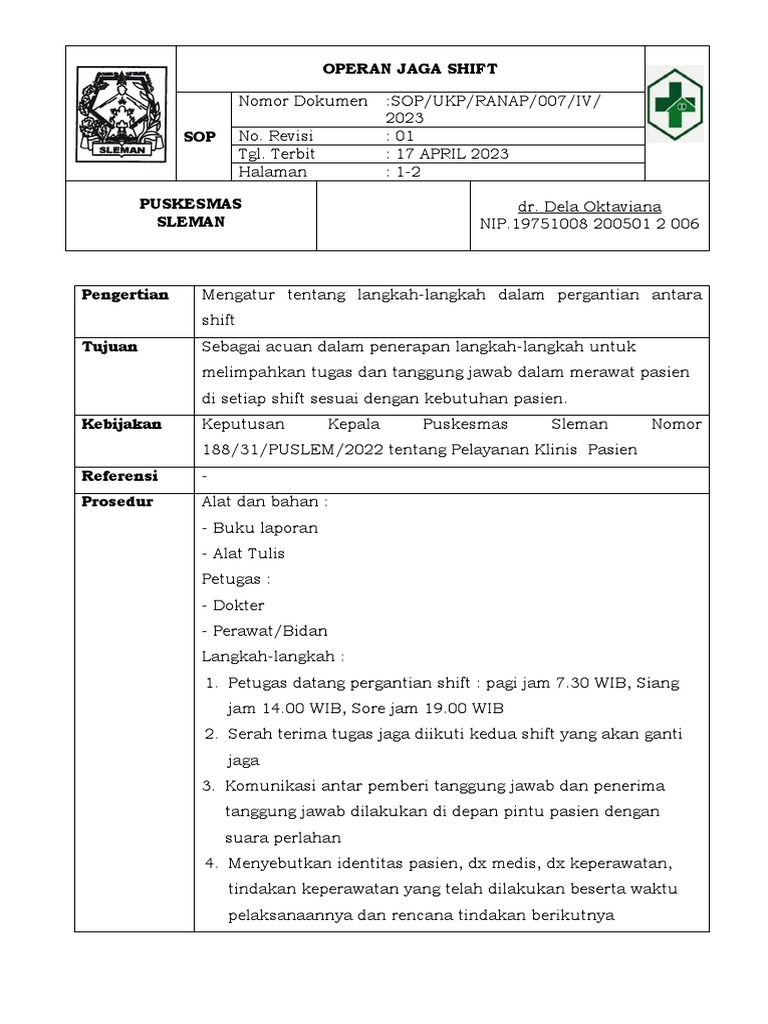SOP OPERAN JAGA Shift | PDF | Sains & Matematika