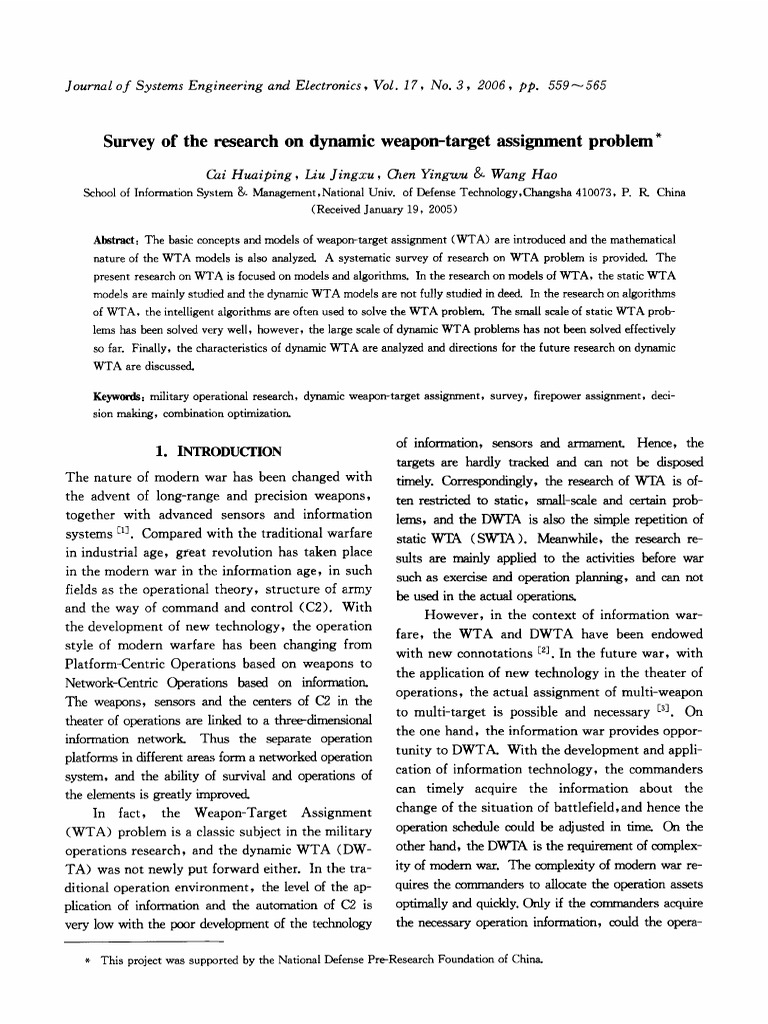 Survey of The Research On Dynamic Weapon-Target Assignment Problem | PDF | Military