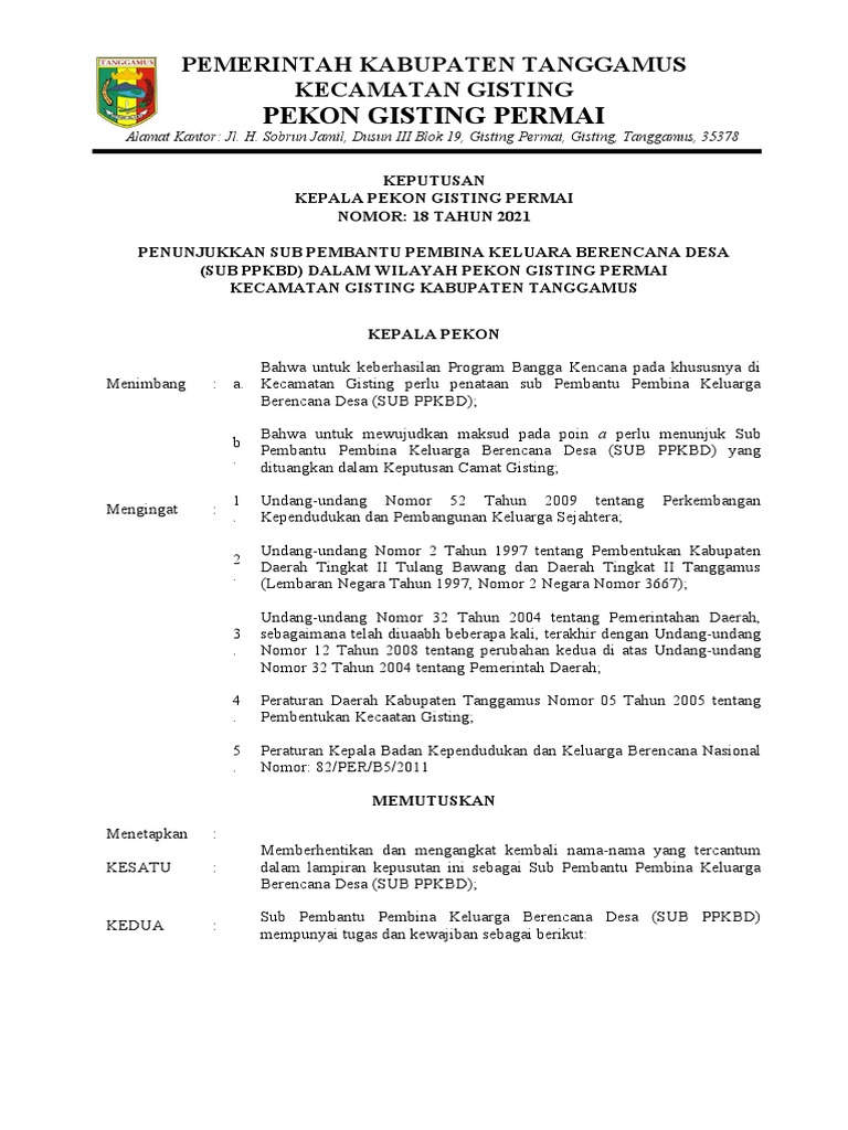 Penunjukan SUB PPKBD Gisting Permai | PDF