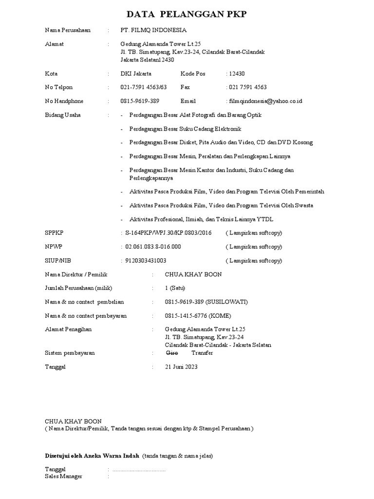 Form Data Pelanggan Pkp. | PDF