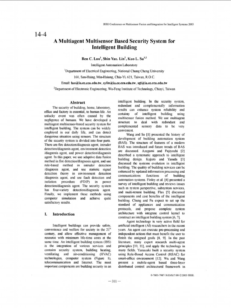 A Multiagent Multisensor Based Security System For Intelligent Building ... A Multiagent Multisensor Based Security System For Intelligent Building ...