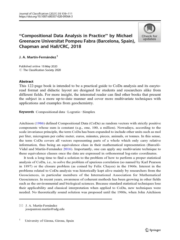 "Compositional Data Analysis in Practice" by Michael Greenacre Universitat Pompeu Fabra ...