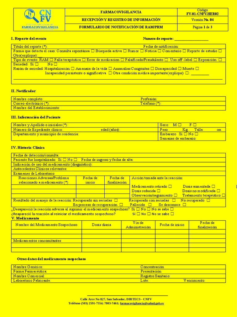 Formulario de Notificacion RAM FV 01 CNFV HER02 VERSION 4 Hoja Amarilla ...