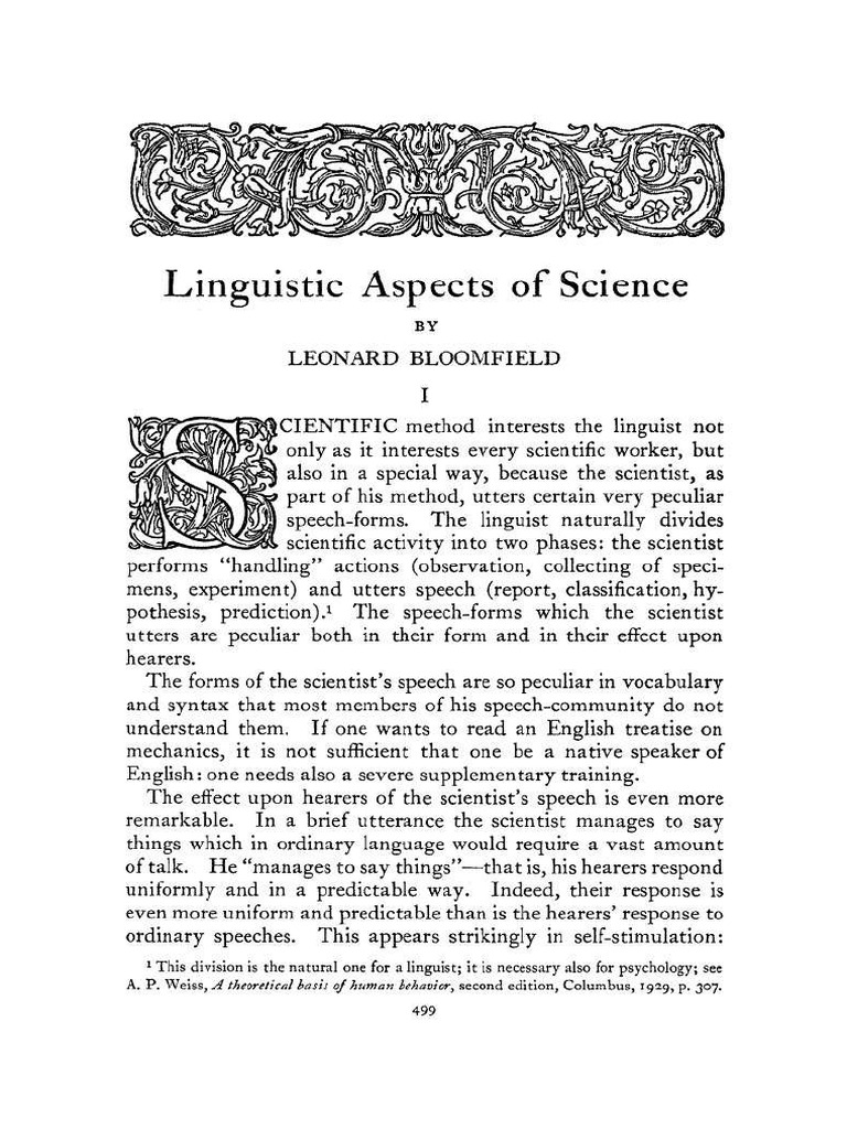 Bloomfield, Leonard. Linguistic Aspects of Science | PDF