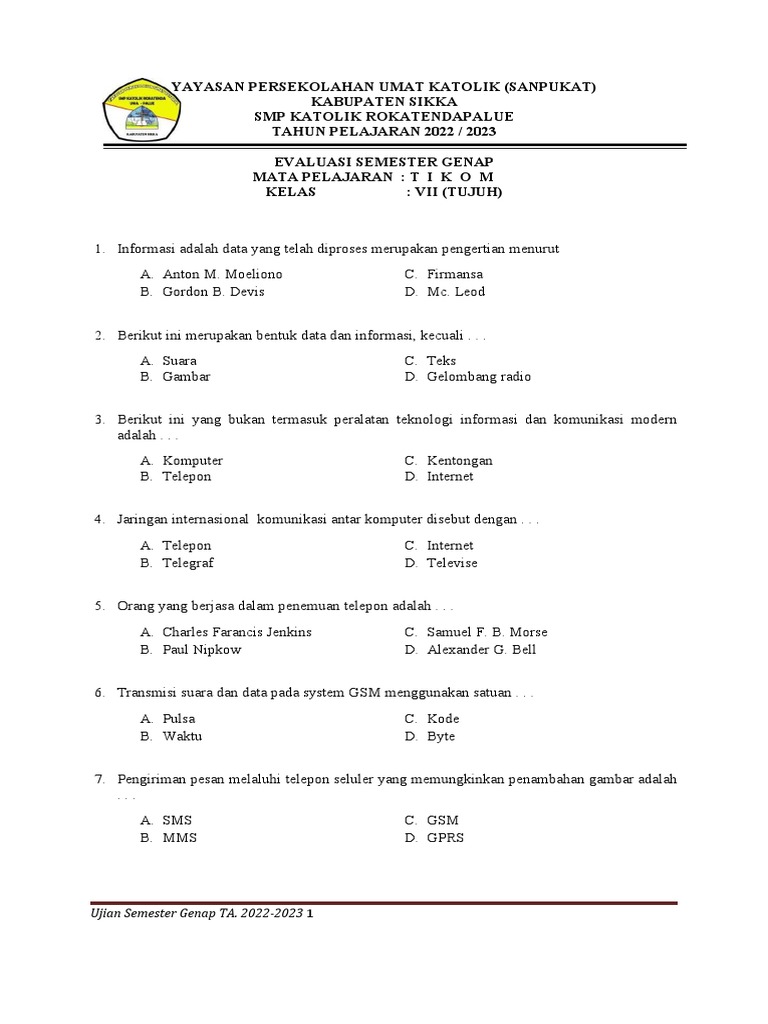 Soal Tik Kelas Vii | PDF