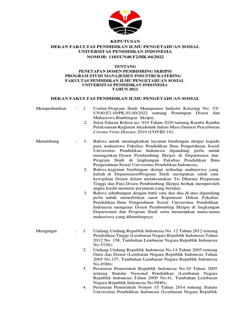 SK Dekan Dosen Pembimbing Skripsi MIK | PDF | Karier & Perkembangan