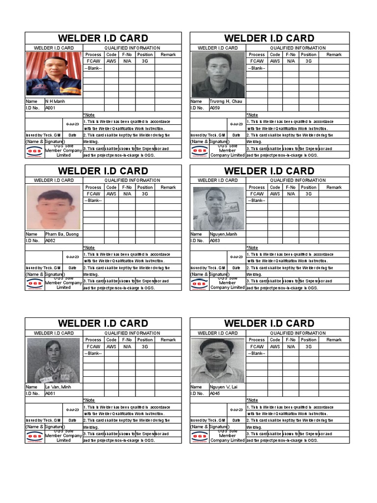 Welder I.D Card | Download Free PDF | Welding | Construction