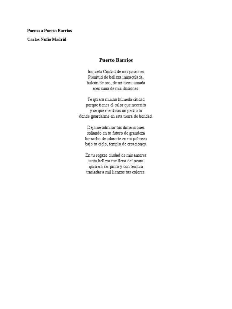 Poema a Puerto Barrios | PDF | Poesía