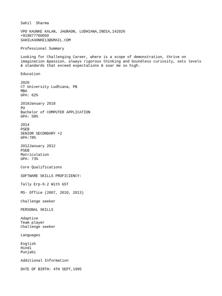 Sahil Sharma CV 2 | PDF | Career & Growth | Finance & Money Management