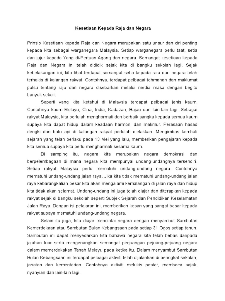 Karangan Kesetiaan Kepada Raja Negara - Aatif | PDF