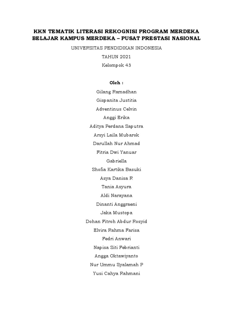 KKN Tematik Literasi Rekognisi Program Merdeka Belajar Kampus Merdeka | PDF