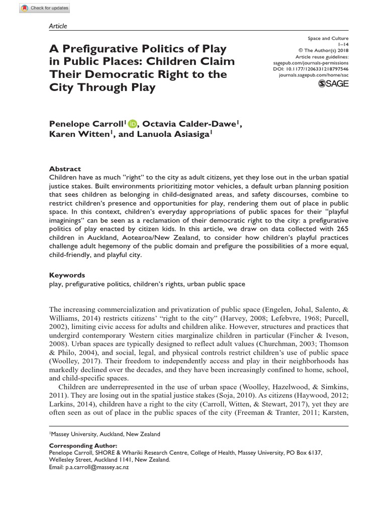 A Prefigurative Politics of Play in Public Place Children Claim Their ...