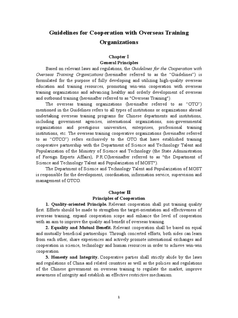 Guidelines For Cooperation With Overseas Training Organizations | PDF ...