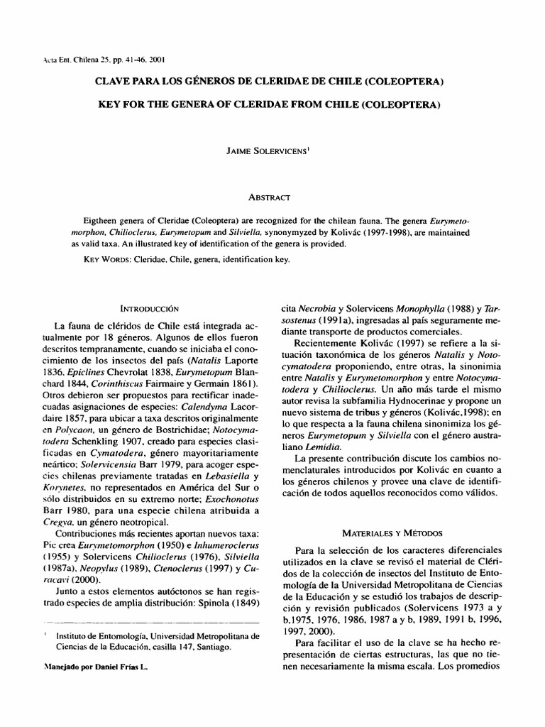 Clave de géneros de Cleridae en Chile | PDF | Taxa