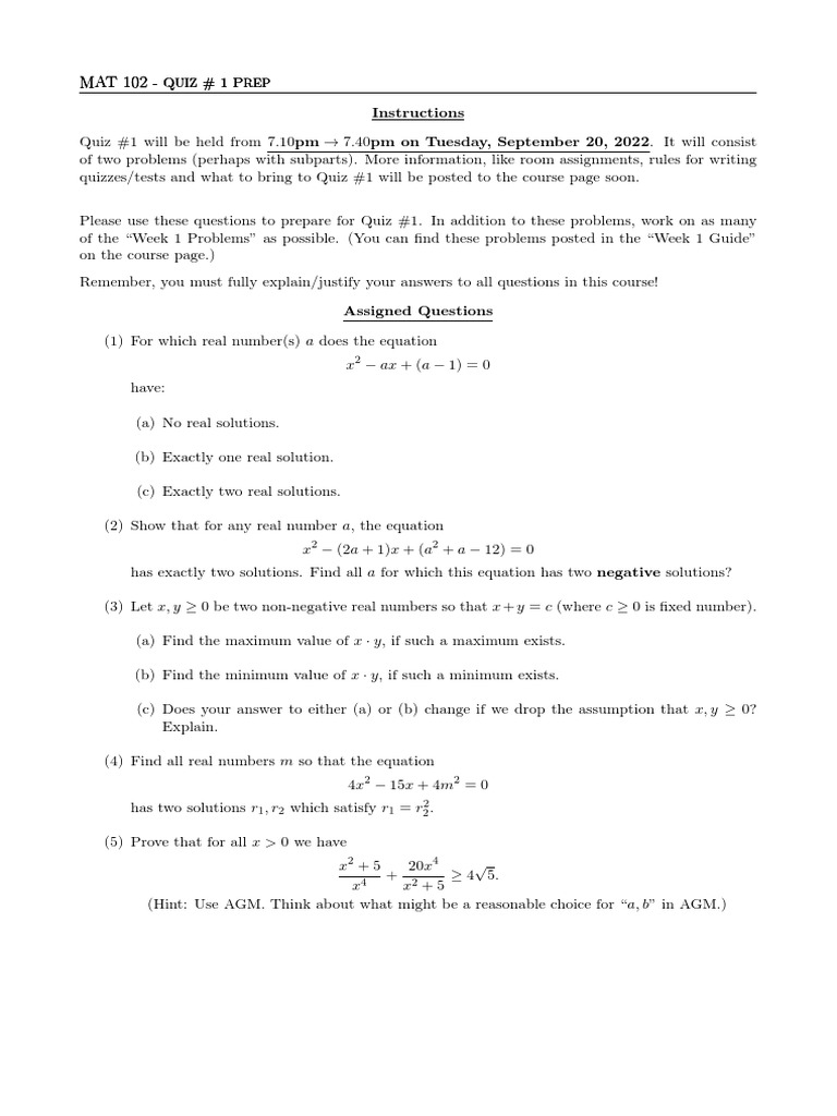 Mat102 q1 Prep | PDF