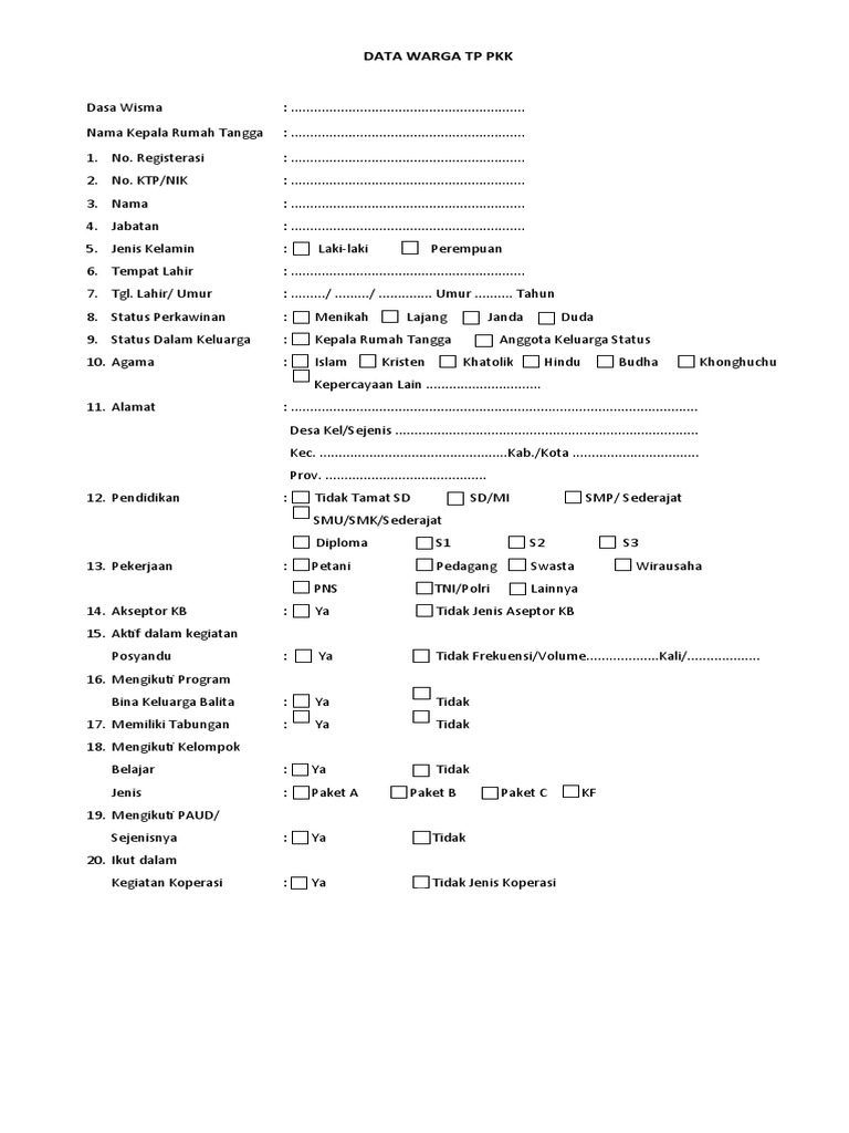 Data Warga TP PKK | PDF