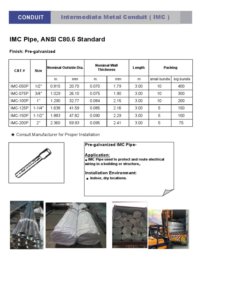 Pre-Galvanized IMC Pipe Specifications | PDF