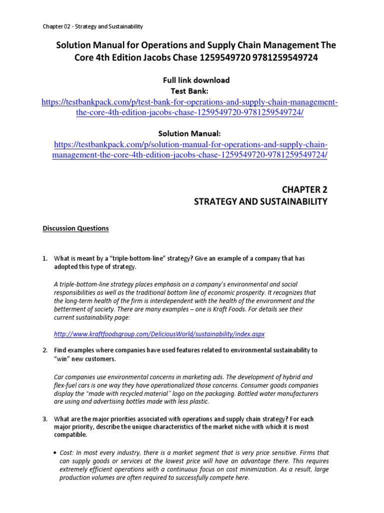 Operations and Supply Chain Management The Core 4th Edition Jacobs Chase Solution Manual | PDF ...